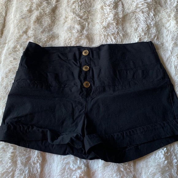 Valia | Shorts | New High Waisted Black Shorts With Gold Buttons | Poshmark